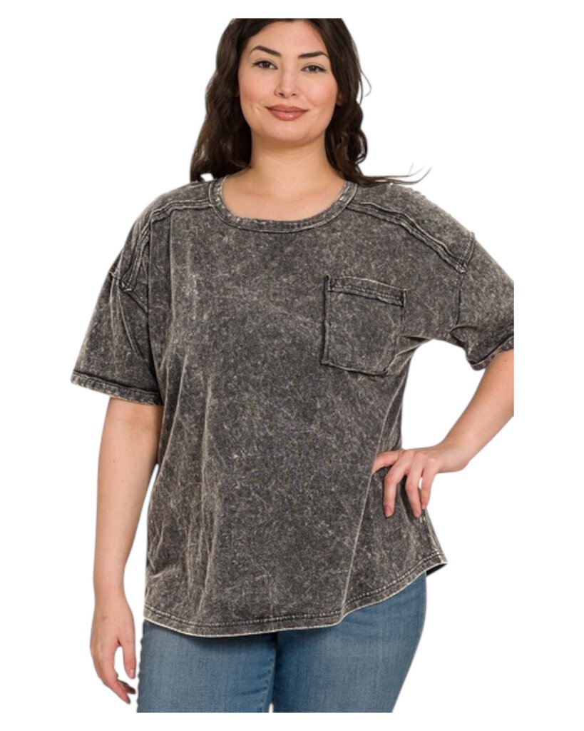 Zenana Size 1X Acid Wash Top